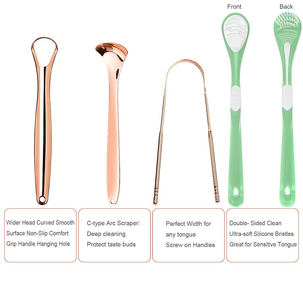 4Pack Tongue Scraper Tongue Cleaner Double-Side Silicone Tongue Brush for Adults Kids Oral Care Reduce Bad Breath