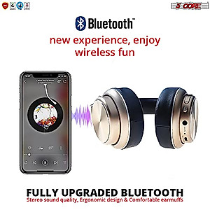 5 CORE Premium Bluetooth Wireless 5.0 USB Over-Ear Foldable Headphones with Microphone Deep Bass Stereo Headset with Soft Memory-Protein Earmuffs Gaming Headphone 13G Golden