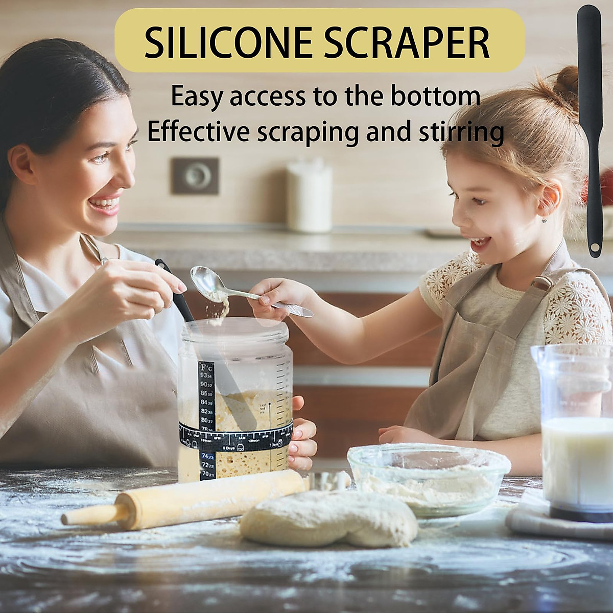 Nolniu Sourdough Starter Jar, 42 oz Large Capacity Sourdough Starter Jar with Date Marked Feeding Band, Sourdough Jar Scraper, Cloth Cover & Metal Lid, Sourdough Starter Kit