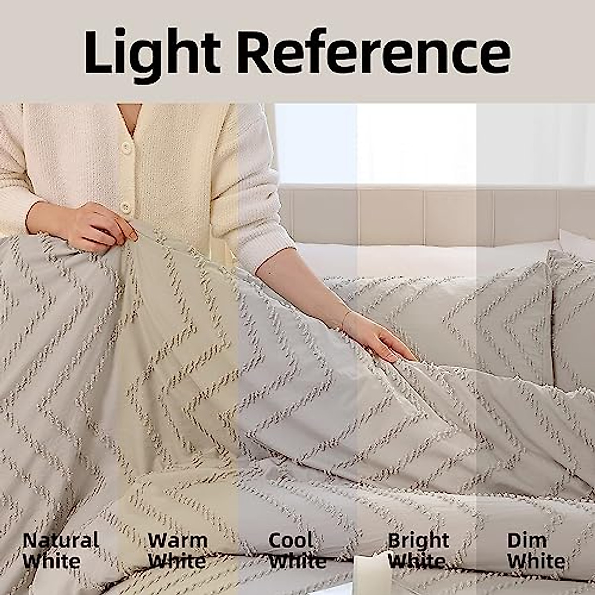 YIRDDEO Boho Chevron Comforter Set Queen Size, 3Pcs Vertical Tufted Lightweight Cream Neutral Bed Set (1 Comforter, 2 Pillowcases)