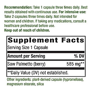Nature's Way Saw Palmetto Berries; 585 mg; Non-GMO Project Verified; TRU-ID Certified; 180 Vcaps