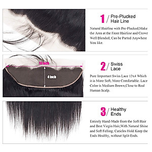 Hair Extensions, Wigs & Accessories Malaysian Straight Hair 3 Bundles With 13 * 4 Lace Frontal Closure Hair Weave Bundles Non Remy Human Hair Extension for Women (Length : 26 26 26Cl20)