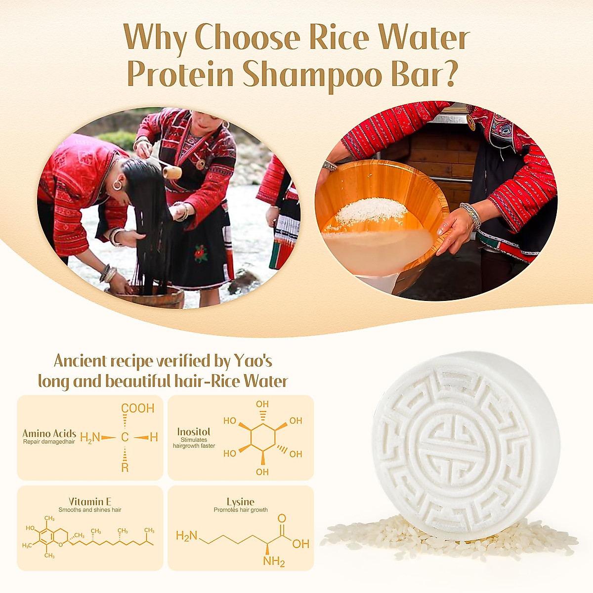 Leafinty Rice Water Shampoo Bar - 2 in 1 Fermented Rice Water Solid Shampoo and Conditioner for Hair Growth and Moisturizing - Vegan, pH Balance, Zero Waste, 3.5oz