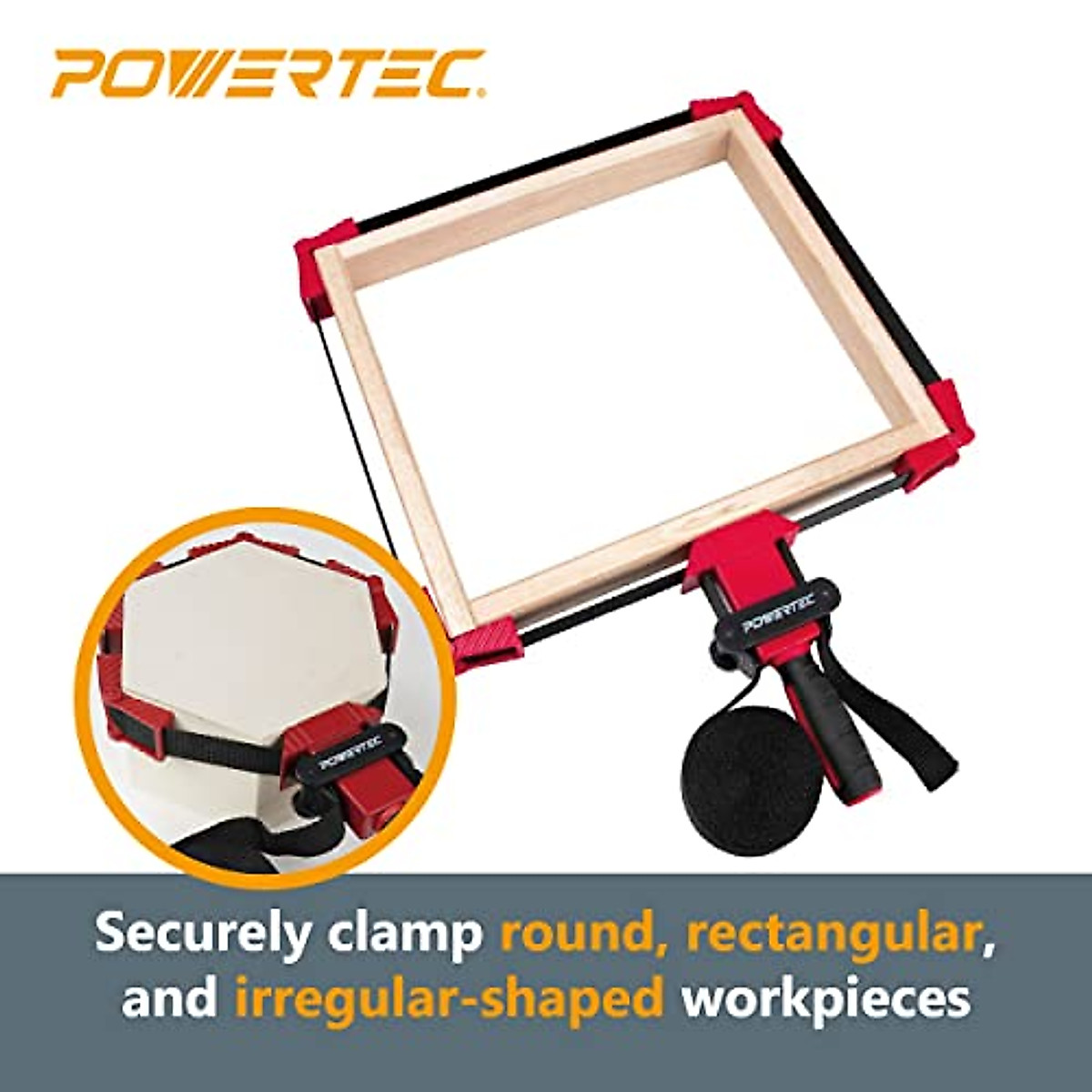 POWERTEC 71122 Deluxe Polygon Quick Release Band Clamp | Woodworking Frame Clamping Strap Holder