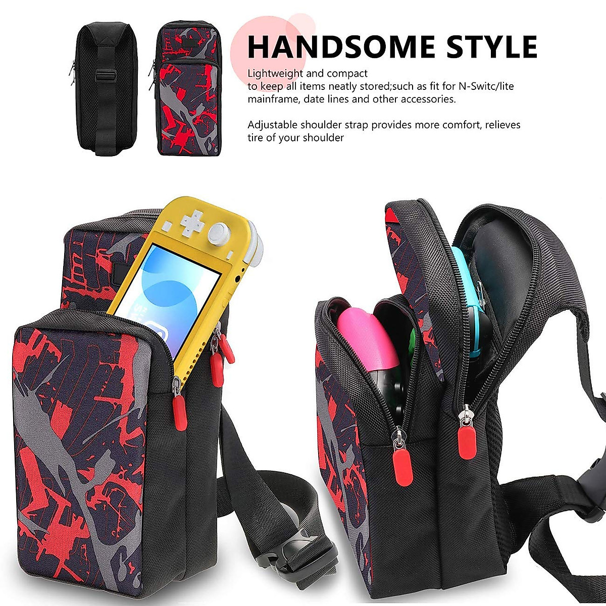 AIOMEST Travel Carry Bag for Switch, N-Switch Accessory Durable Shoulder Bag, Cross body Backpack with Breathable Mesh, Carrying Case for Game Sets
