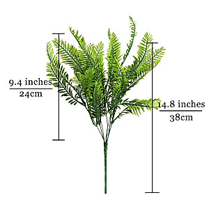 Rinlong 6Pcs Artificial Boston Fern Greenery Fake Plants Outdoor UV Resistant Plants Faux Fern for Outdoors Hanging Planter Decor