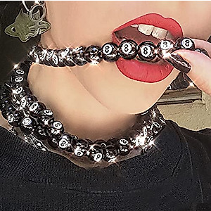 Billiard 8 Ball Choker Necklace Black # 8 Lucky Vintage Statement Y2K Goth Punk Cool Indie Creative Necklace Bracelet for Women Men… (Style1 Choker)