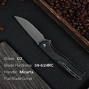 SENCUT Crowley Pocket Knife Button Lock Folding Knife for EDC, Black Micarta Handle Stonewashed D2 Blade Foldable Small Knife with Clip, Everyday Carry Knife for Men Women, Lightweight for Indoor Outdoor Gift S21012-2