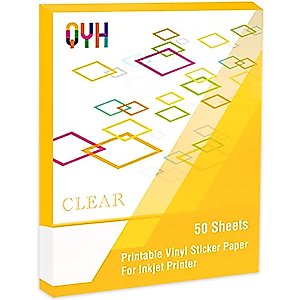 Printable Vinyl Sticker Paper for Inkjet Printer Clear Labels 50 Sheets Transparent Quickly Dry Non Waterproof Transparency Glossy 8.5 x 11 Decal Paper Tear & Scratch Resistant