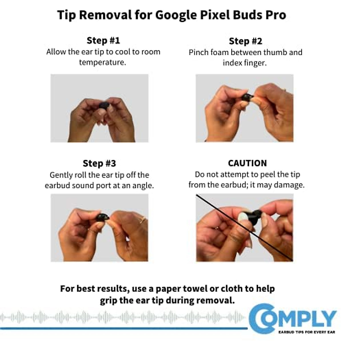 Comply Ear Tips for Google Pixel Buds Pro, Assorted, 3 Pair, Black