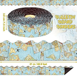 Outus 68.9 ft Magnetic Bulletin Board Border Travel the Map Roll Magnetic Border Trim Globes Map Magnetic Strips Trim for Classroom Chalkboard Wall Refrigerator Whiteboards Decor