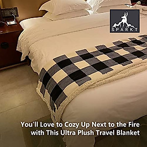 Sparkt Ultimate Travel Blanket Black and White Reversible Plush Flannel Fleece, Buffalo Check Plaid Durable Warm and Cozy Camping Throw (80X60)