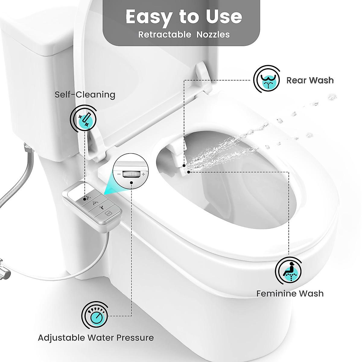 Aresmata Bidet Attachment for Toilet Ultra-Slim Bidets for Existing Toilets, Non-Electric Bidet Toilet Seat Self-Cleaning Retractable Nozzles Badays for Toilets, Quick & Easy Installation Bedets