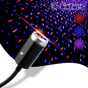 USB Star Night Light, 3 Colors-7 Lighting Modes, Aevdor Car Roof Star Lights, Portable Adjustable Romantic Star Light Decor for Bedroom Party Car Interior Ceiling, Plug and Play (Blue&Red)