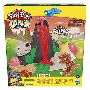 Play-Doh Slime Dino Crew Lava Bones Island Volcano Playset with HydroGlitz Eggs and Mix-ins, Dinosaur Toy for Kids 4 Years and Up, Non-Toxic