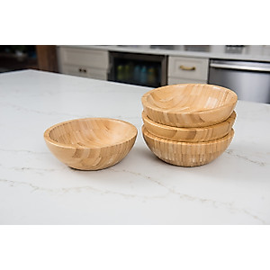 Lipper International Bamboo Wood Salad Bowls, Small, 7" Diameter x 2.25" Height, Set of 4 Bowls