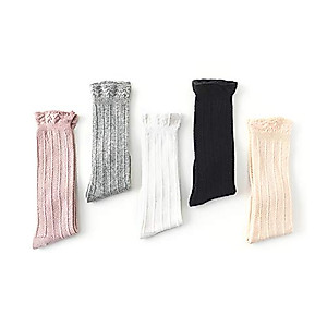 Durio Knee High Socks for Girls Toddler Newborn Baby Girl Socks Infant Cotton Stockings Tube Ruffled Unisex Tights White 12-36 Months