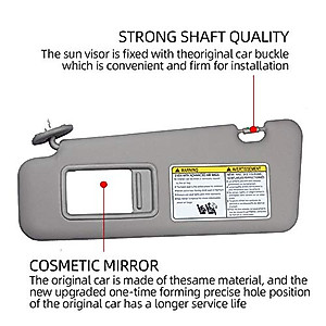 Dasbecan Front Left Driver Side Sun Visor with Light Compatible with Toyota Highlander 2008-2013 74320-48500-B0 (Gray)