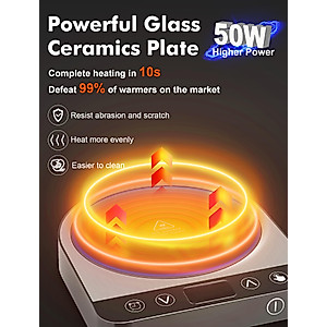 Rigstne Coffee Mug Warmer - 50W Mug Warmer for Desk, Coffee Cup Warmer Fast Heating, Candle Warmer Plate for Travel, Office and Home, 15 Temp Settings, Black