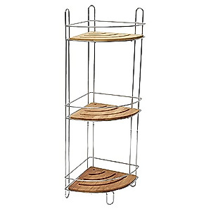 Evideco Freestanding Metal Wire Corner Shower Caddy with 3 Bamboo Shelves Color Brown Bathroom Organization