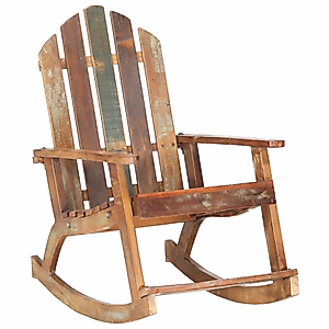 Rustic Outdoor Rocking Chair - Reclaimed Wood Garden Furniture for Relaxation and Comfort - Handcrafted Wooden Rocker for Lawn Porch or Deck-Multicolour