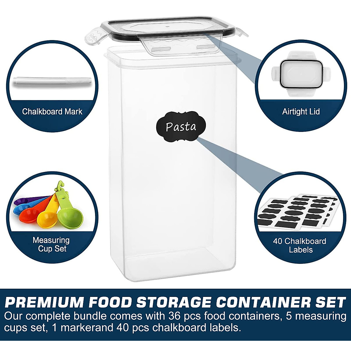 Airtight Food Storage Containers 36-Piece Set, Kitchen & Pantry Organization, BPA Free Plastic Storage Containers with Lids, for Cereal, Flour, Sugar, Baking Supplies, Labels & Measuring Cups