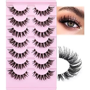 False Lashes Clear Band Eyelashes Natural Cat Eye Lashes Wispy Fake Eyelashes 16mm Fluffy Mink Lashes Pack 7 Pairs by Yawamica