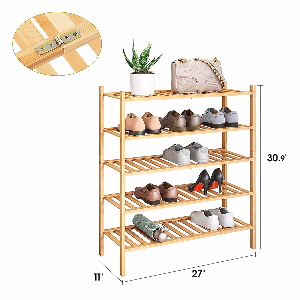 BMOSU 5-Tier Bamboo Shoe Rack Premium Stackable Shoe Shelf Storage Organizer for Hallway Closet Living Room Entryway Organizer (Natural Bamboo)