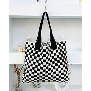 Stizimn Crochet Bags for Women Summer Beach Tote Bag Large Capacity Shoulder Bag Aesthetic Hobo Bag Knit Bag Hippie Bag (Black-C)