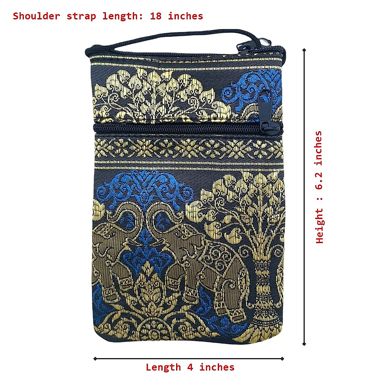 ablossom, Hmong Bag Hill Tribal Elephant Mini Crossbody Single Shoulder Unique Handmade For Women Cell Phone Purse Passport Holder & Travel Pouch Multicolor Handbag, Pack Of 6