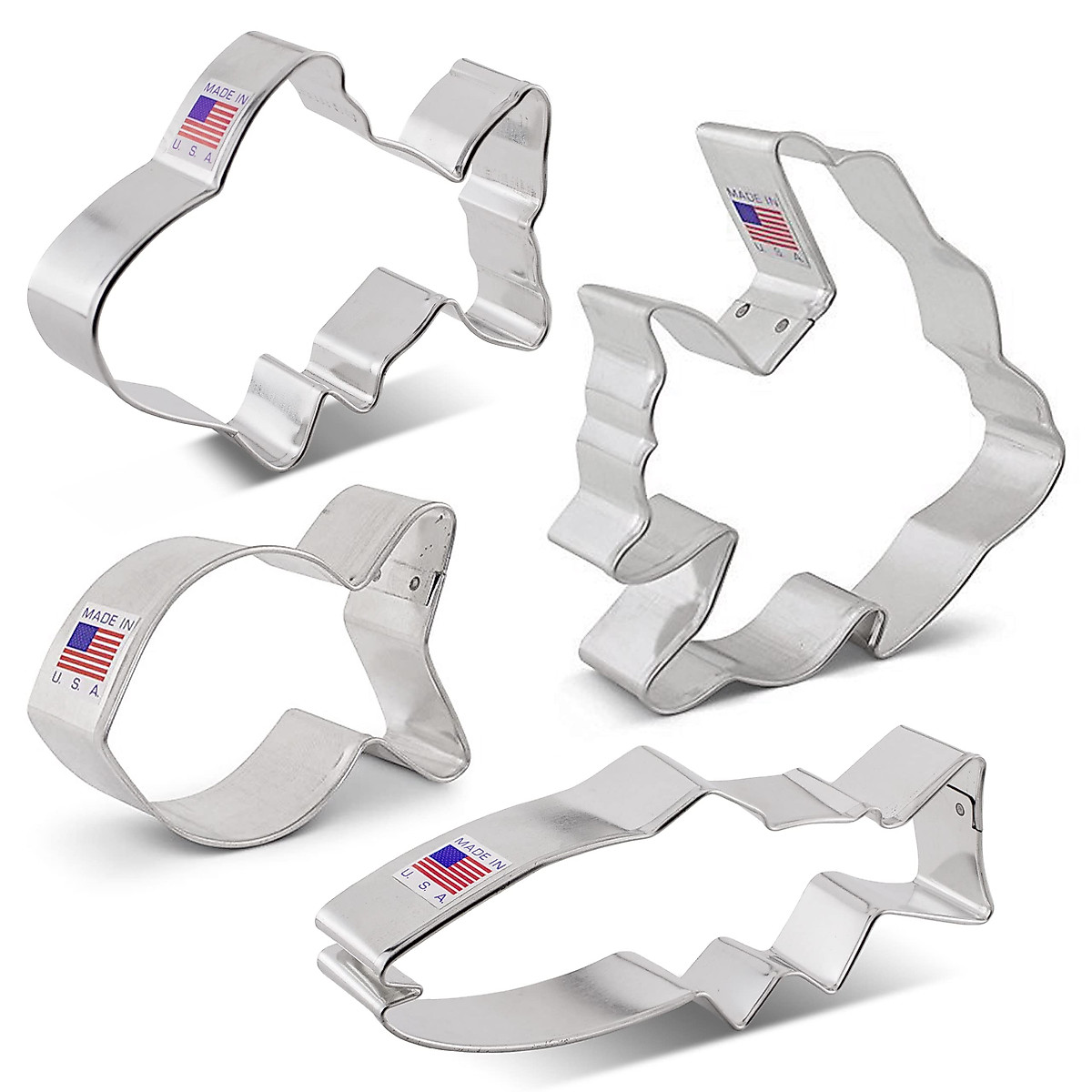 Fish Cookie Cutters 4-Pc. Set Made in the USA by Ann Clark, Cute Fish, Goldfish, Angel Fish, Trout