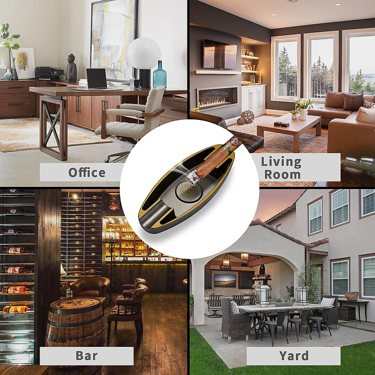 CIGARWONG Cigar Ashtray with 2 Cigar Holder Portable Travel Ashtray Unique for Outdoors Indoors