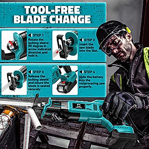 Cordless Reciprocating Saw for Makita 18V Battery,Cerycose Brushless Recipro Saw,Variable Speed 1" Stroke Length,3200 SPM,Toolless Blade Change, 4 Saw Blades for Metal/Wood/PVC Cutting Tool Only