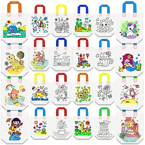 MOLDTAS 24 Styles Cute Cartoon Coloring Goodie Bags Reusable Coloring Carnival Art Party Favor Bags for Color Your Own Goodie Bags for Birthday Party DIY Crafts or Party Favors Supplies