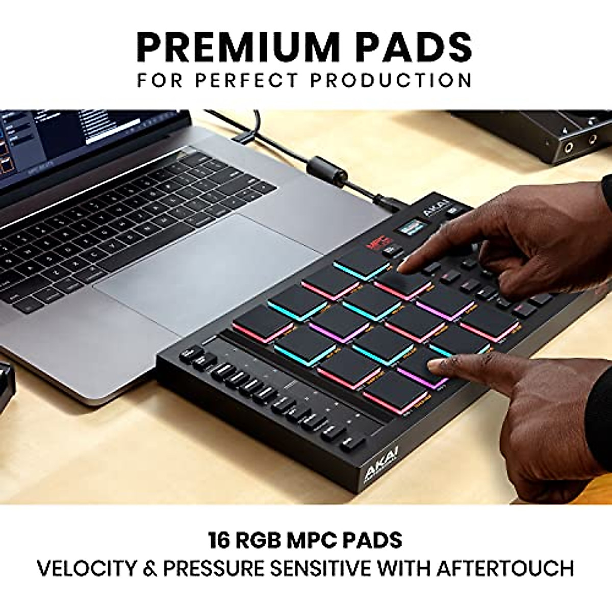 Akai Professional MPC Studio MIDI Controller Beat Maker with 16 Velocity Sensitive RGB Pads, Full MPC 2 Software, assignable Touch Strip & LCD Display