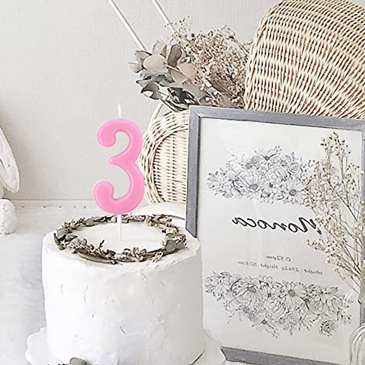 Dollet Pink Birthday Candle for Smash Cake Cupcakes, Number 1