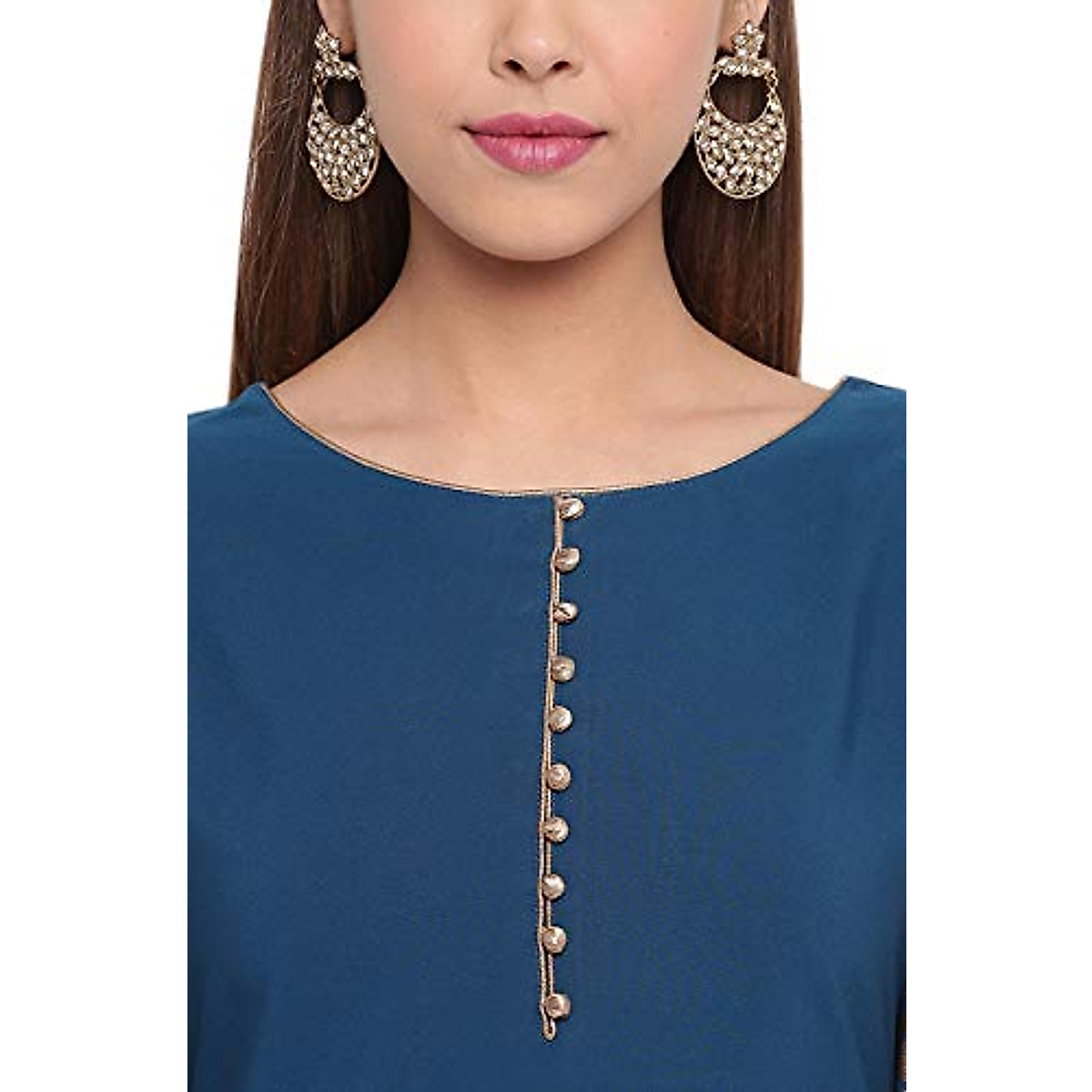 Janasya Women's Blue Foil Printed Poly Crepe Kurti With Palazzo