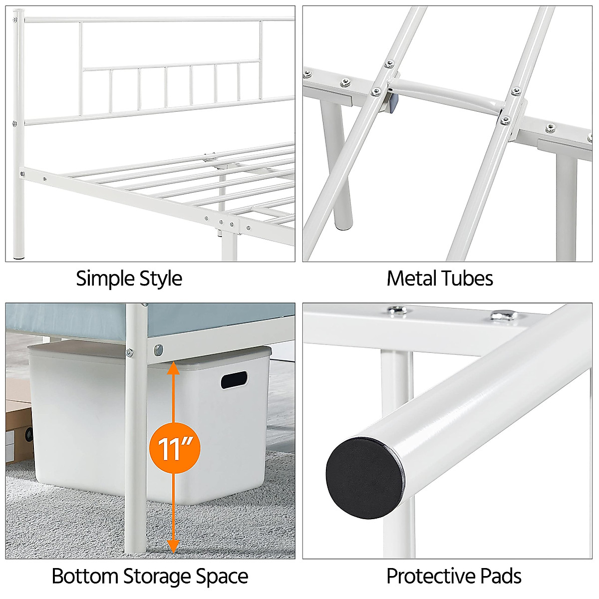 Yaheetech 13 inch Twin Size Metal Bed Frame with Headboard and Footboard Platform Bed Frame with Storage No Box Spring Needed Mattress Foundation Black
