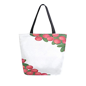 Canvas Tote Bag Berries Cranberry Branch Leaves Woman Beach Bag Watercolor Botanical Shoulder Bag School Had Bag Large Reusable Handbag Lightweight for Shopping Grocery Travel Holiday Gift