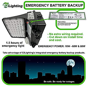 E2 Lighting-LED Full Cut-Off Wall pack-60W with 2-in-1 Motion Sensor and Daylight Harvest, 90 Minutes Emergency Battery Backup, Wall Mount, dimmable, ROHS - UL, and DLC Certified