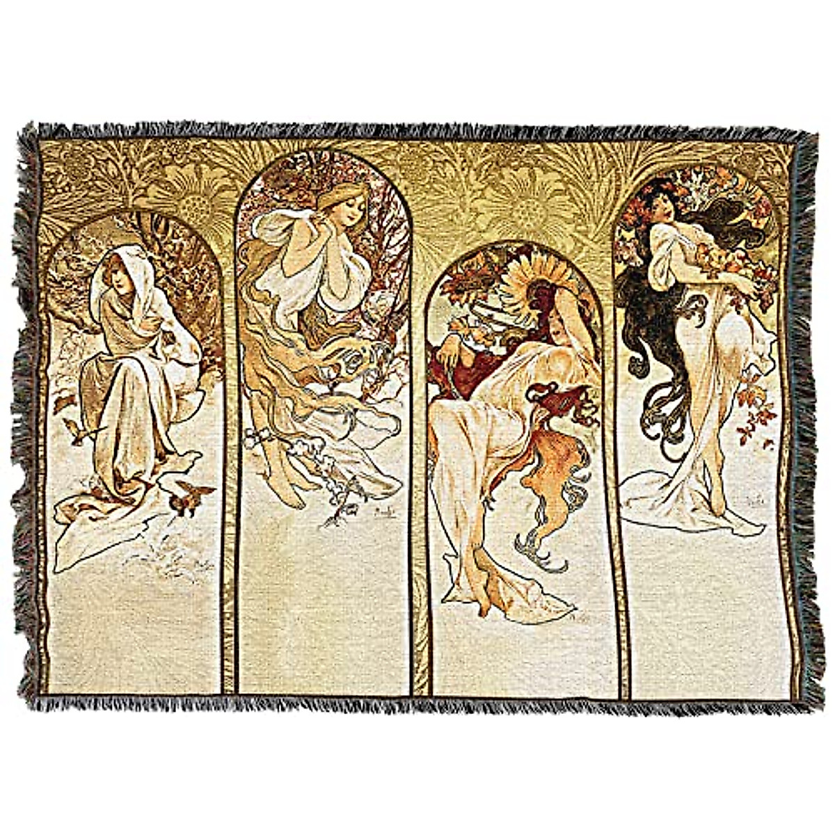 Pure Country Weavers The Seasons Vintage Fine Art Poster Blanket by Alphonse Marie Mucha - Gift Tapestry Throw Woven from Cotton - Made in The USA (72x54)