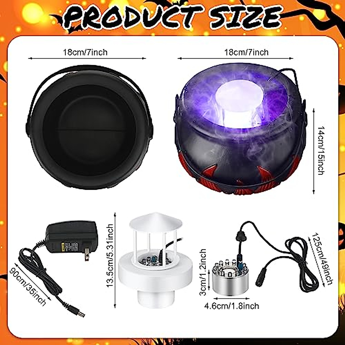 Halloween Cauldron Mister 12 LED Fogger Mist Maker Witches Cauldron Witch Jar Atomizer Lamp Punch Bowl Candy Fire Flame Bucket Fogger Misting Cauldron Halloween Home Outdoor Party Decorations