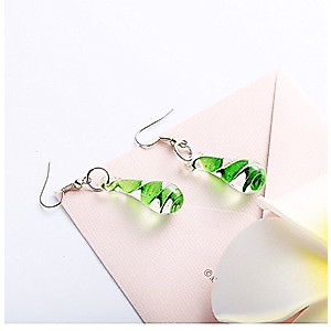 Glass Water Drop Shape Glaze Spiral Dangle Earrings Lampwork Handmade Glass Bead Geometric Earrings for Women Jewelry-Green