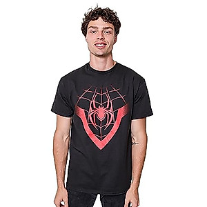 Marvel Spider-Man Miles Morales Costume Spiderverse Adult T-Shirt(SM, Black)