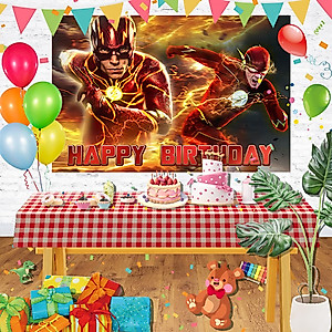 Red The Flash Backdrop for Birthday Party Decorations Hero Background for Baby Shower Party Cake Table Decorations Supplies Superhero The Flash Theme Banner 5x3ft