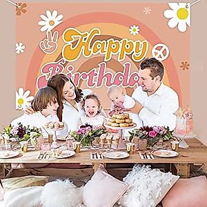 DARUNAXY Happy Birthday Boho Rainbow Banner, Groovy Birthday Party Decoration Happy Birthday Party Supplies, Boho Rainbow Birthday Backdrop for Baby Girls Rainbow Decorations Photography Background