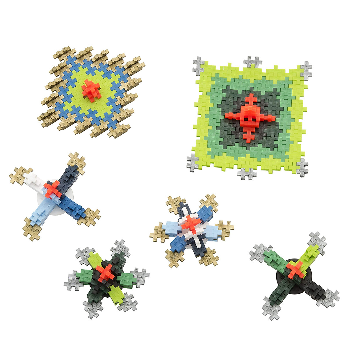 Plus Plus Learn to Build Set, 240 Mini Interlocking Building Blocks, 3D Puzzle Stem & Art Kit Playset - Spinning Tops
