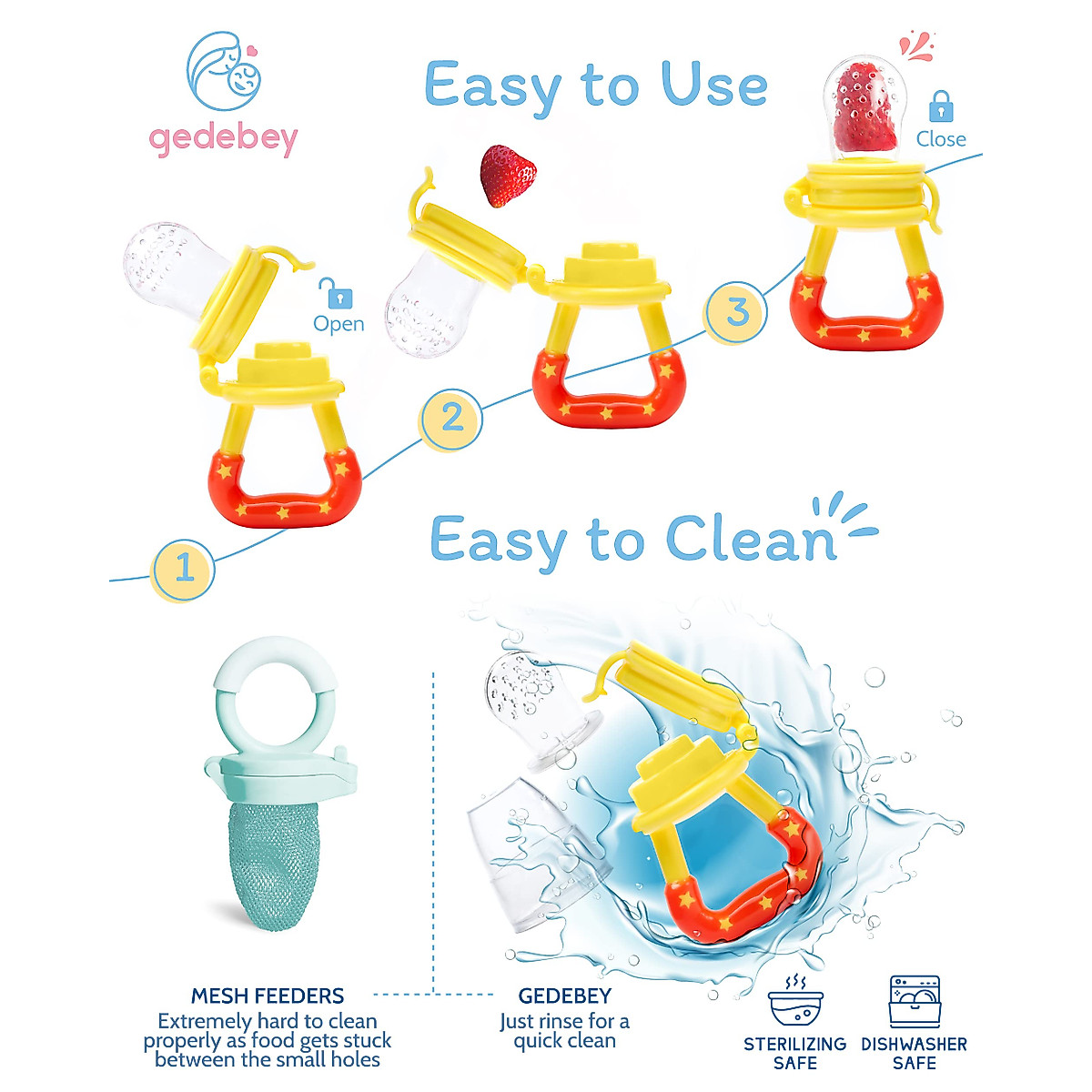 Baby Fruit Food Pacifier Feeder -2 Pack Silicone Baby Feeder Pacifiers | Baby Teether | Baby Mesh Feeder | Silicone Teether Feeder | Feeding Pacifier for Babies | Baby Fruit Teethers (Green&Yellow)