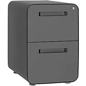 Laura Davidson Furniture Stockpile 2 Drawer Mobile File Cabinet with Lock - Under Desk Metal Filing Cabinet, Legal/Letter File Folders, Wheels and Stationary Feet, Pre-Assembled, Dark Grey