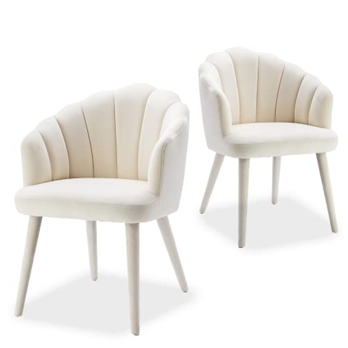 chairus Velvet Dining Chairs Set of 2, Upholstered Mid-Century Modern Living Room Chairs Comfy Accent Armchairs for Bedroom Kitchen Vanity with Petal Back & Fabric Covered Wooden Legs, Cream